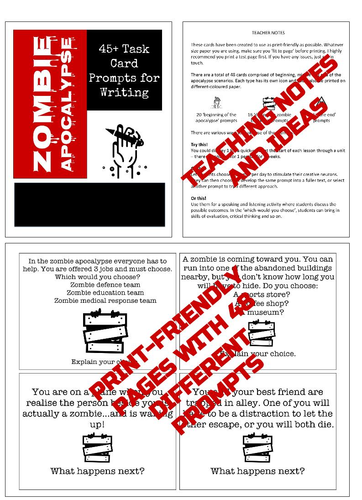 Zombie Apocalypse Writing Prompt Task Cards PREVIEW | Teaching Resources