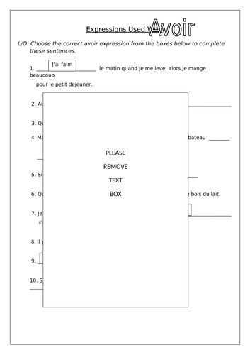 FRENCH - Expressions used with AVOIR - Worksheets | Teaching Resources