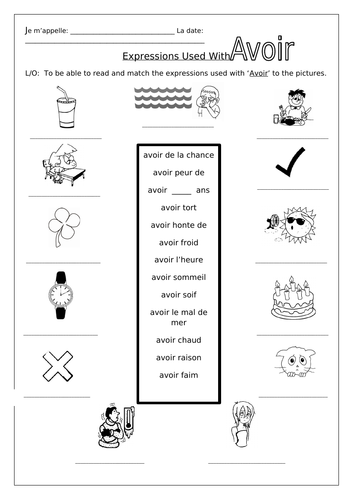FRENCH - Expressions used with AVOIR - Worksheets | Teaching Resources