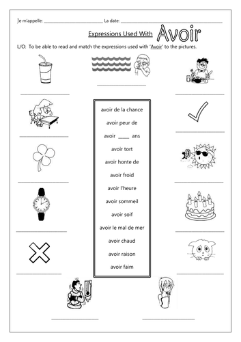 FRENCH - Expressions used with AVOIR - Worksheets | Teaching Resources