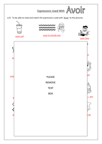 FRENCH - Expressions used with AVOIR - Worksheets | Teaching Resources