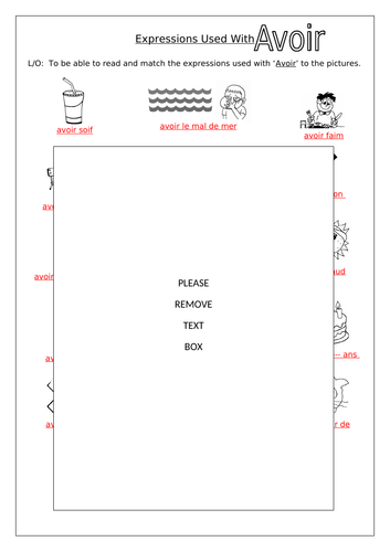 FRENCH - Expressions used with AVOIR - Worksheets | Teaching Resources