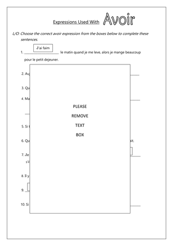 FRENCH - Expressions used with AVOIR - Worksheets | Teaching Resources