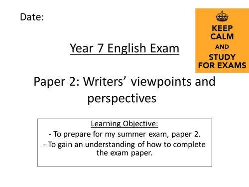 Year 7 English Exam Papers 1 & 2 | Teaching Resources