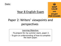 Year 8 English Exam Papers 1 & 2 | Teaching Resources
