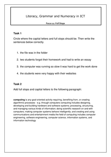 Literacy and Grammar in IT | Teaching Resources