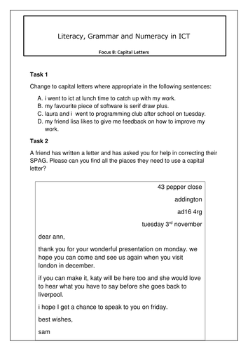 Literacy and Grammar in IT | Teaching Resources