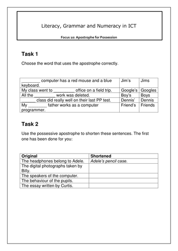 Literacy and Grammar in IT | Teaching Resources