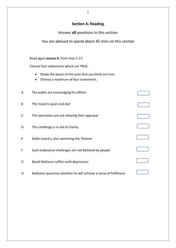 AQA New Spec GCSE English Language Paper 2 Swimming Challenge ...