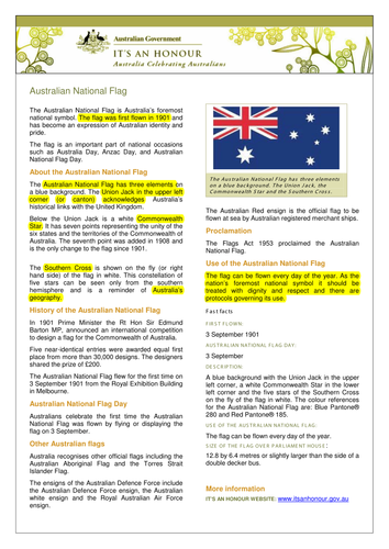 The Australian Flag - Presentation and Worksheet | Teaching Resources