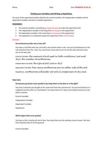 Identifying Variables and Writing Hypothesises | Teaching Resources