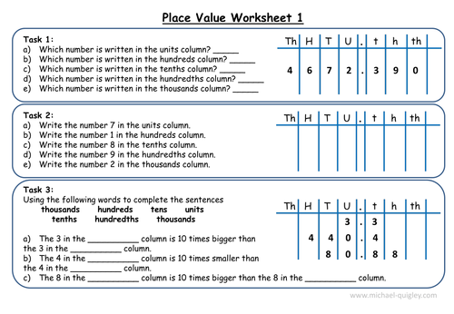 Place Value 1 - Understanding Column Value | Teaching Resources