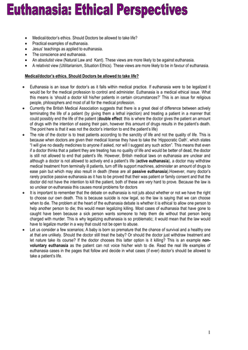 OCR AS Ethics Euthanasia | Teaching Resources