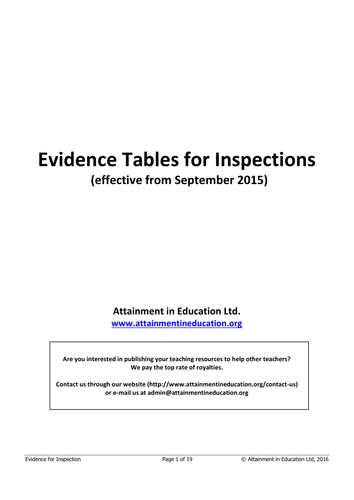 Evidence Tables for Inspections | Teaching Resources