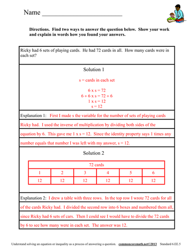 Solve and Explain Equations and Inequalities - 6.EE.5 | Teaching Resources