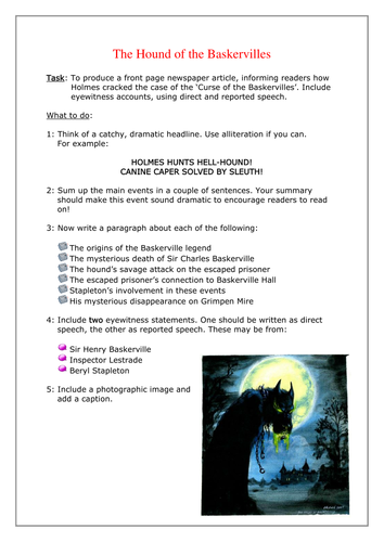 The Hound of the Baskervilles PLAYSCRIPT: Writing Tasks | Teaching ...