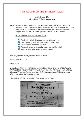 The Hound of the Baskervilles PLAYSCRIPT: Writing Tasks | Teaching ...