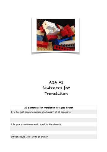 A2 French 3 Worksheets with French Sentences to Translate with Answers ...