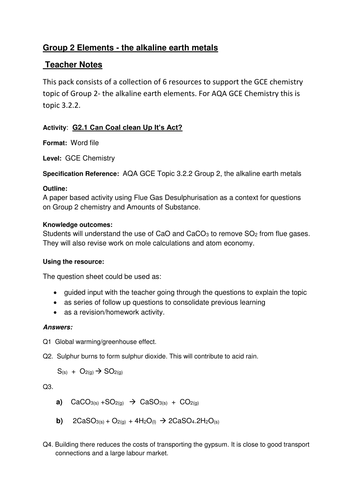 AQA GCE Chemistry Group 2 - alkaline earth metals - Resource Pack ...
