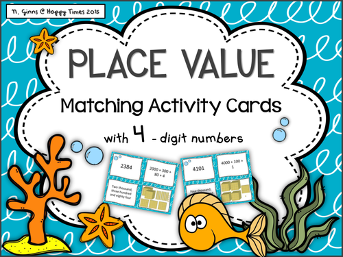 Place Value matching cards activity / game four digit numbers ...