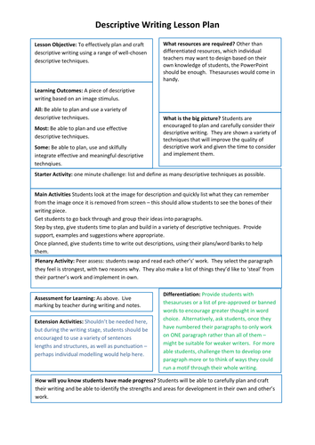 Descriptive Writing - Planning and Crafting | Teaching Resources