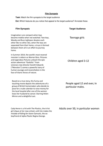 Lesson on writing a film synopsis graded 'Outstanding' | Teaching Resources