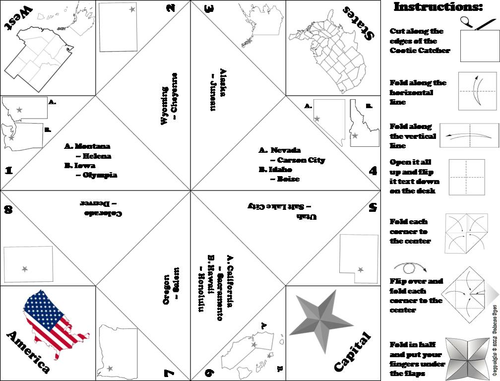 States and Capitals: Western U.S. Cootie Catchers | Teaching Resources