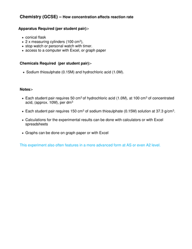 Chemistry (GCSE) How concentration affects reaction rates | Teaching ...