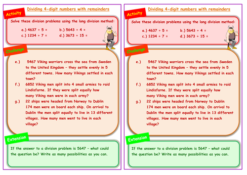 Dividing ThHTU by TU / U - Viking themed sums, word problems and mini ...