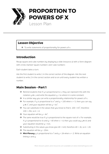 Proportion to Powers of x - Complete Lesson | Teaching Resources