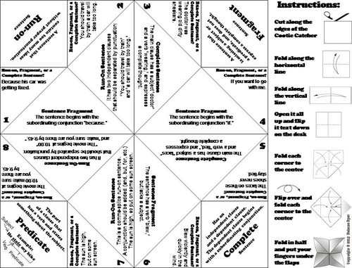 Fragments and Run-Ons Cootie Catchers | Teaching Resources