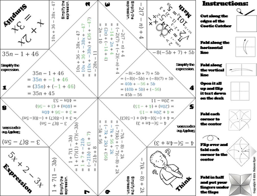 Simplifying Expressions Cootie Catchers | Teaching Resources