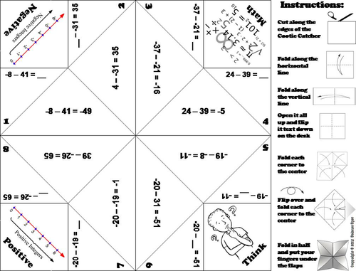 Subtracting Integers Cootie Catchers | Teaching Resources