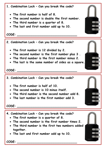 Year 4 Maths Problem Solving Combination Locks by Klewis21 - Teaching ...