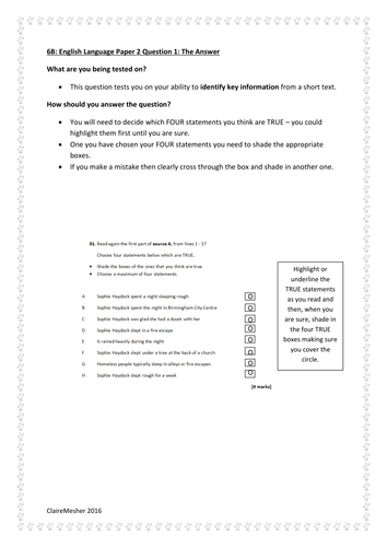 NEW AQA English Language Paper 2: Question 1 Revision | Teaching Resources