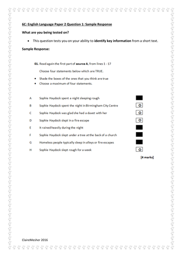 NEW AQA English Language Paper 2: Question 1 Revision | Teaching Resources