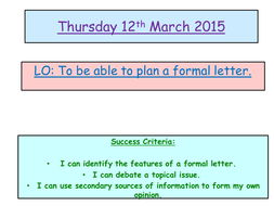 English Planning - Writing Letters - Year 5 | Teaching Resources