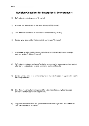 Enterprise & Entrepreneurs - Starting a New Business - Business Studies ...
