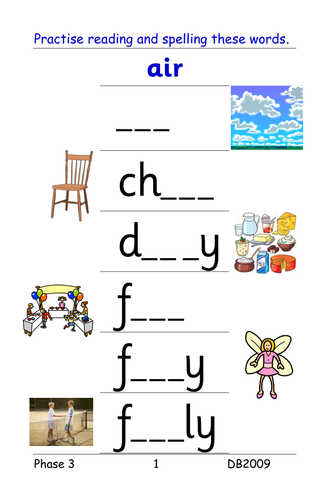Phase 3: 'air' grapheme [chair, unfair] - activities and presentation ...