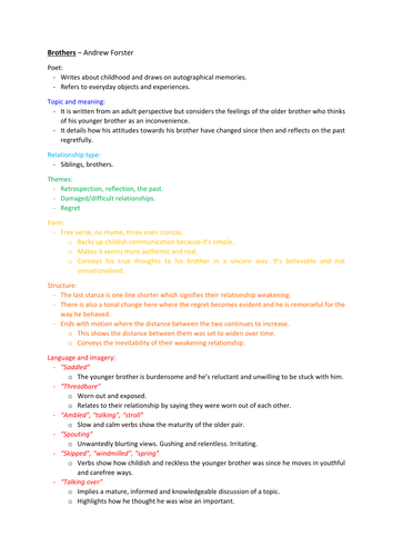 Brothers by Andrew Forster - summary and analysis | Teaching Resources