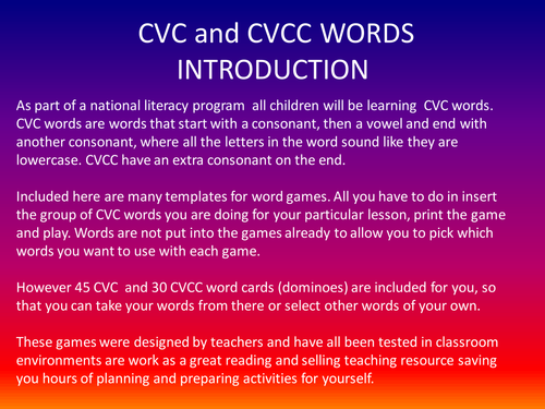 CVC AND CVCC WORDS - GAMES AND ACTIVITIES - LETTERS SOUNDS PHONICS ...