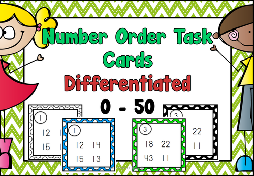 Number Order Task Cards Differentiated 0 - 50 | Teaching Resources
