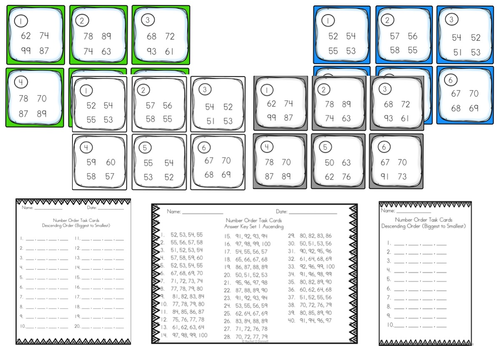 Number Order Task Cards Differentiated 50 - 100 | Teaching Resources