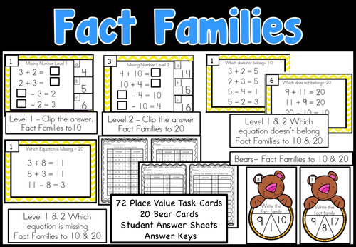 Fact Family Task Cards | Teaching Resources