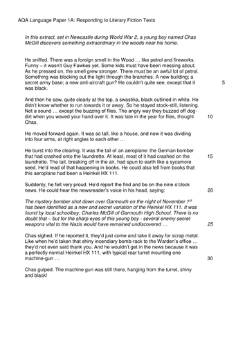 NEW AQA English Paper 1A practice exam: THE MACHINE GUNNERS (1975 ...