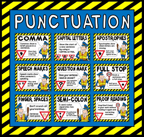 18 PUNCTUATION POLICE POSTERS- A4 LITERACY ENGLISH KEY STAGE 1 KEY ...