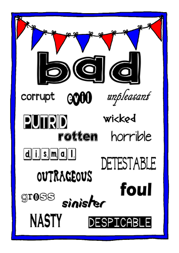 SYNONYMS POSTERS - ENGLISH CREATIVE WRITING VOCABULARY DISPLAY ...