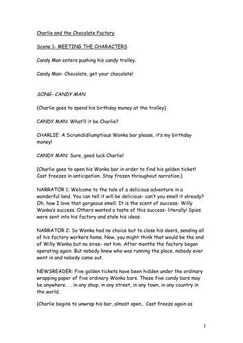 Charlie and the Choclate Factory PAGE TO STAGE - | Teaching Resources