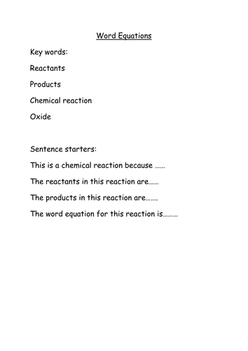 Word equations - reactants and products | Teaching Resources