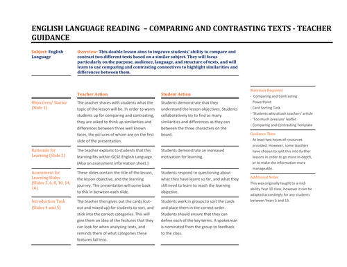 New GCSE English Language - Comparing and Contrasting | Teaching Resources
